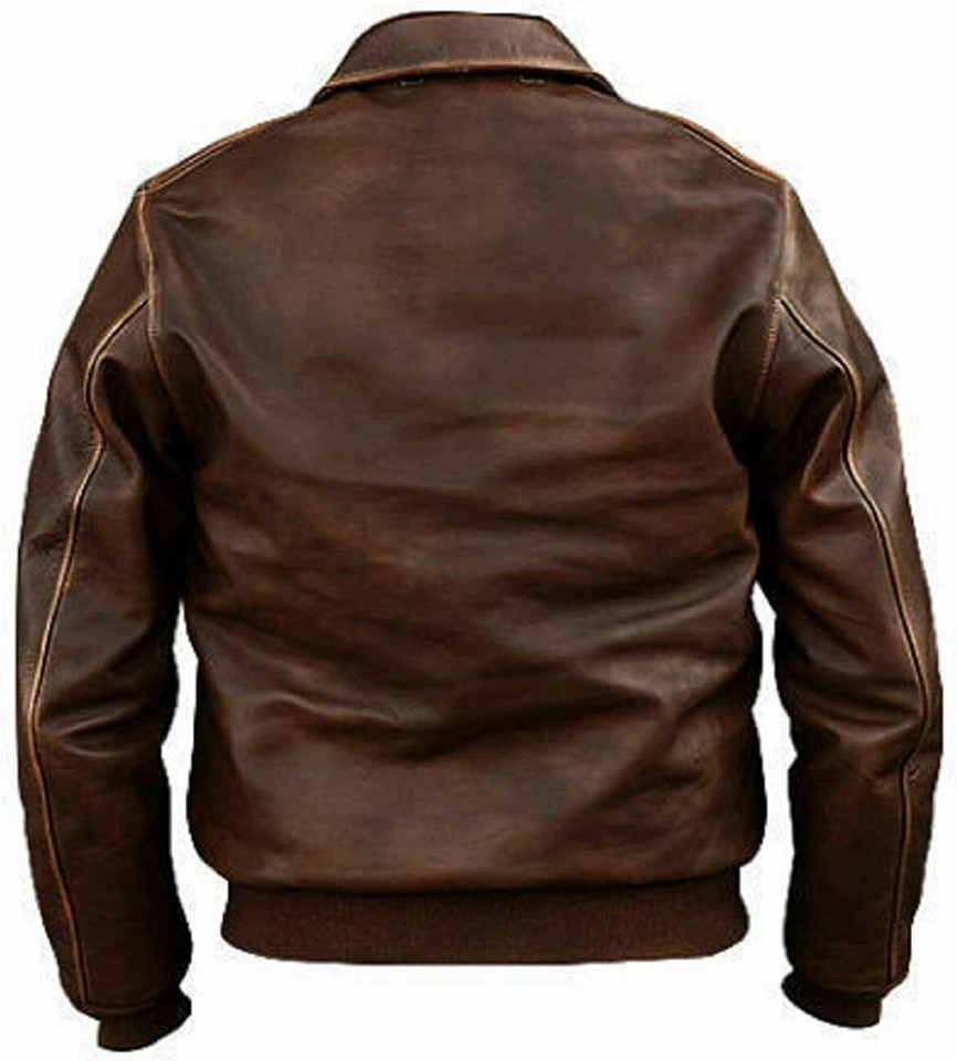 Aviator A-2 Real Cowhide Distressed Leather Bomber Flight Jacket ...