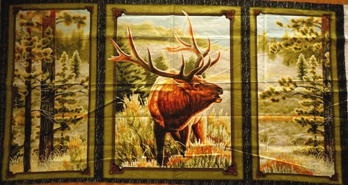 Fabric Quilt Panel SALE Deer Buck Tree Grn Brn Blk Quilting Treasures ...