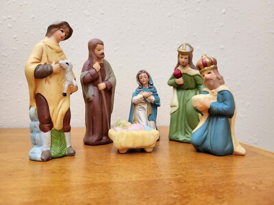 Nativity Set 6 Porcelain Figurines Baby Jesus Mary Joseph Shephard ...
