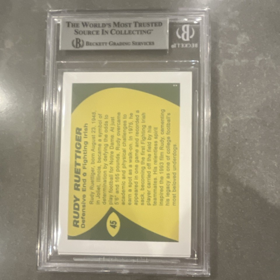 Topps Rudy Ruettiger Autograph #45 Beckett Authenticated Football Card ...