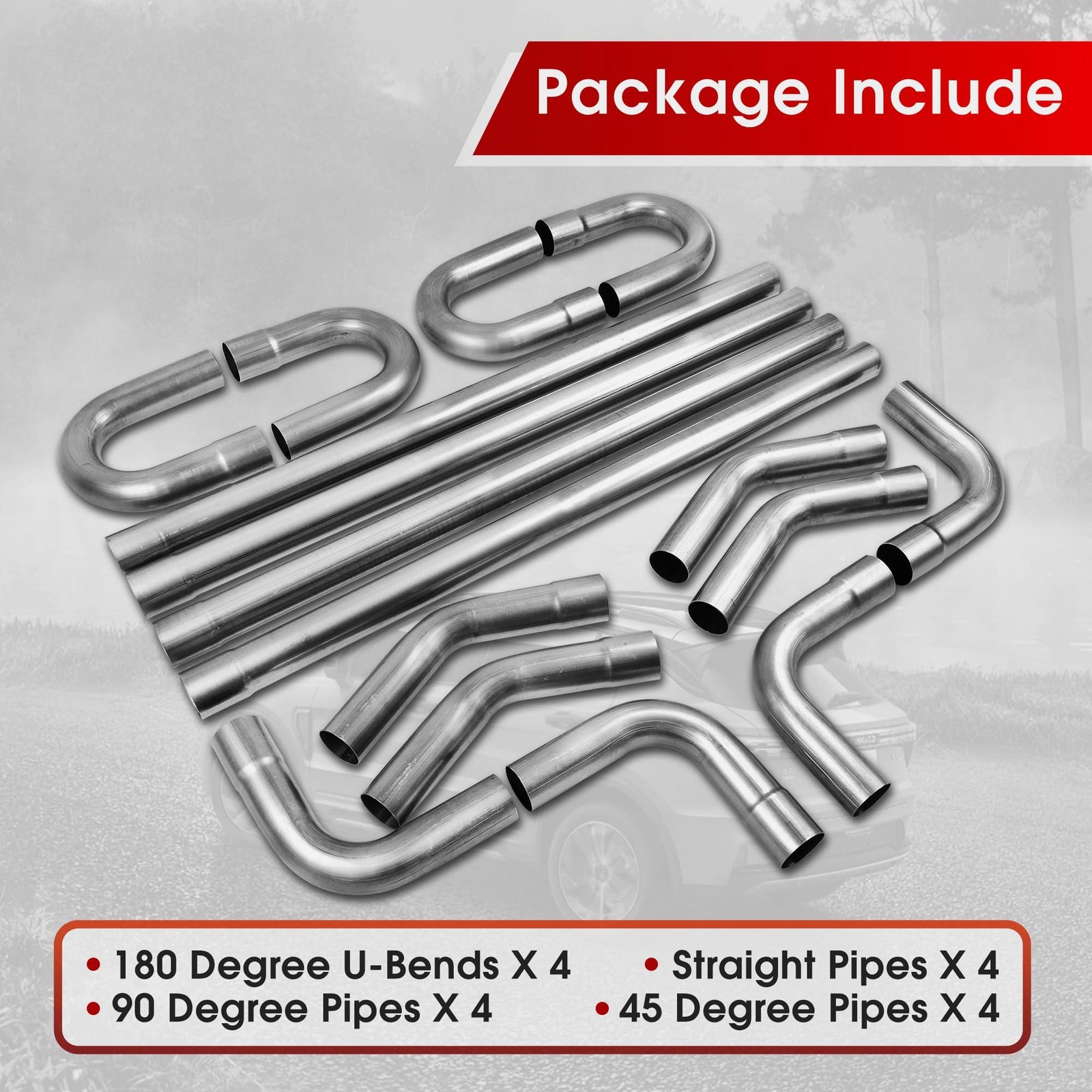 Universal 16-Pieces 3" OD Steel DIY Custom Exhaust Pipe Straight ...