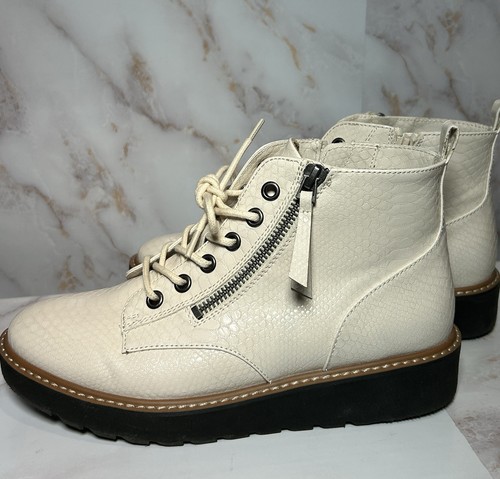 Naturalizer Eeva Cream Snake Faux Leather Ankle Booties Lace Zip Women ...