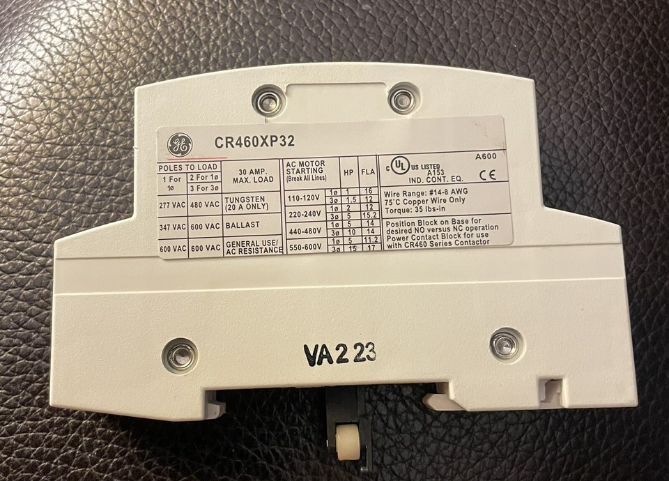 GE CR460XP32 Lighting Contact Contactor Power Pole 2-POLE 30AMP 460XP32 ...