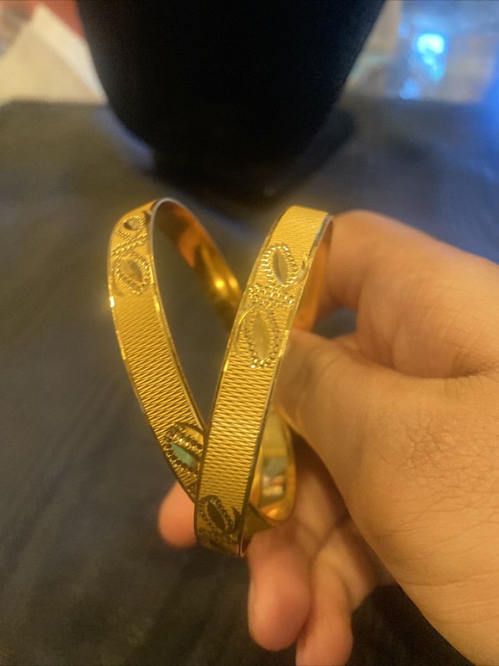 18k On4K Y Gold Filigree Stack cartier Bracelet stackable Bangle SET 2 ...