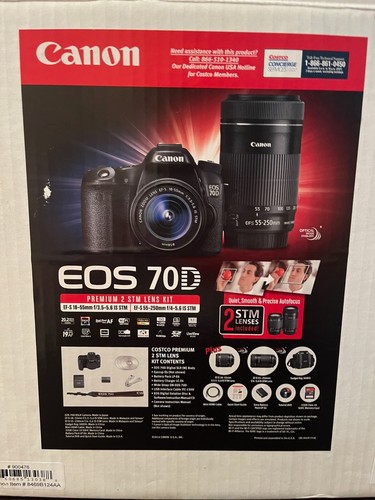 USED ONCE Canon EOS 70D DSLR with lenses, bag, RODE mic, manuals ...