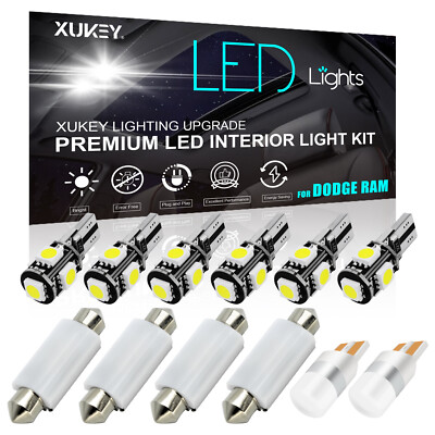 12PCS White Interior LED Lights Kit for 2009- 2018 Dodge Ram Super ...