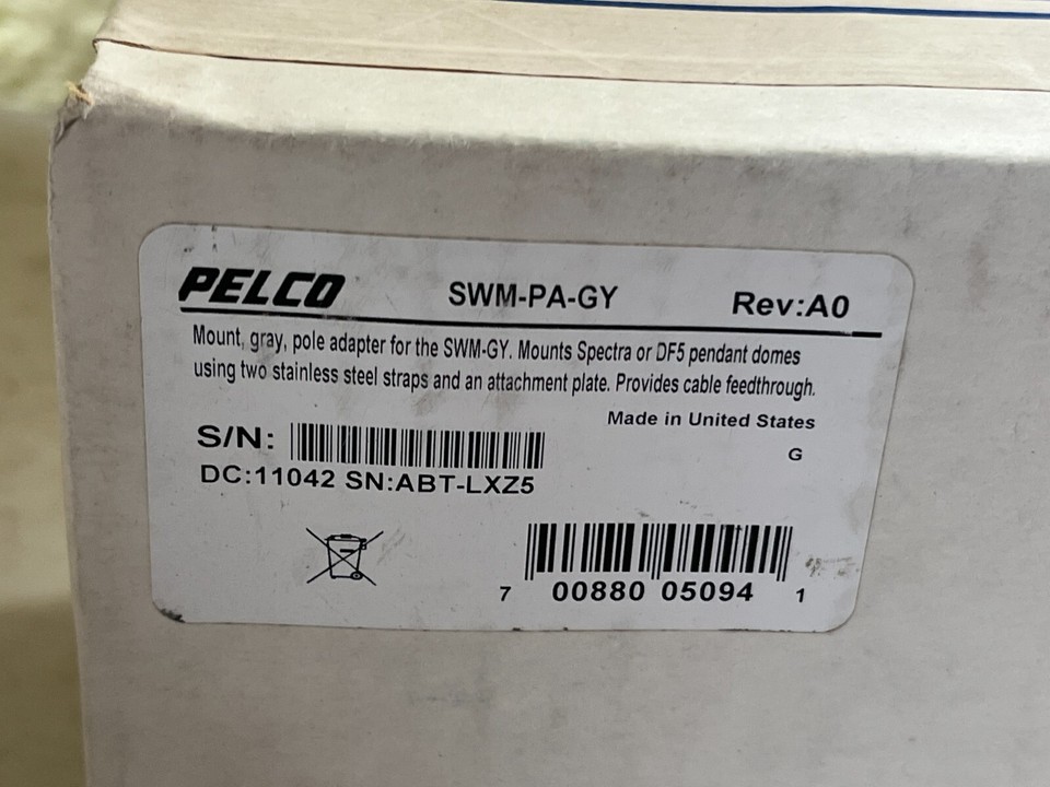 NEW SEALED Pelco SWM-PA-GY Pole Adapter For SWM-GY Or DF5 Pendant Mount ...