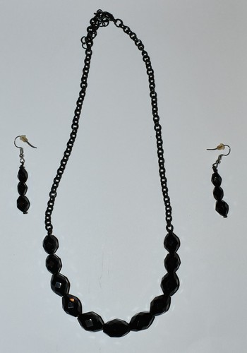 Antique 1930s Faceted Black Jet Beads Necklace and Earrings Artisan ...