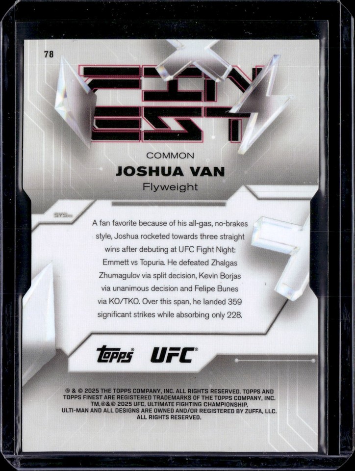 2025 Topps Finest UFC #78 Joshua Van Common Die Cut RC Refractor 23/75 ...