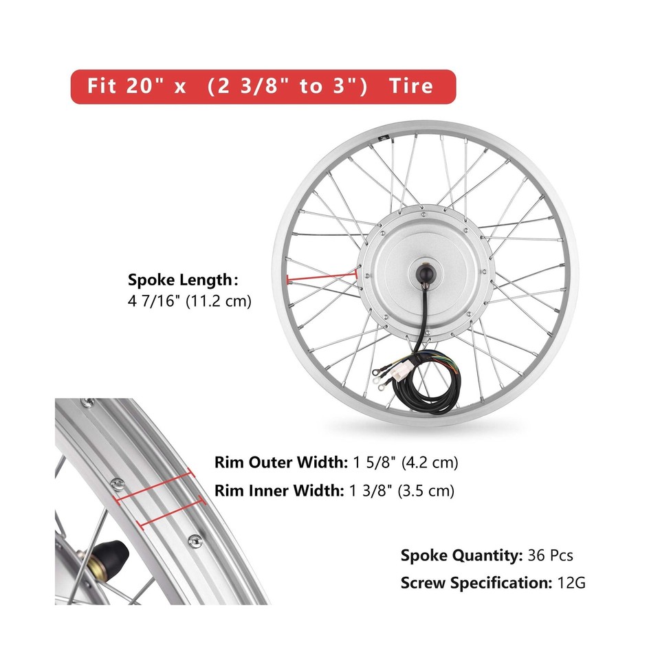 AW Electric Bicycle Front Wheel 20" E-Bike Conversion Kit 36V 750W ...
