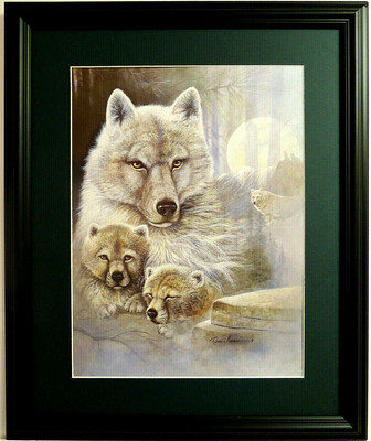 WOLF PICTURE PUPS SAFARI ANIMAL WHITE WOLF RUANE MANNING MATTED FRAMED ...