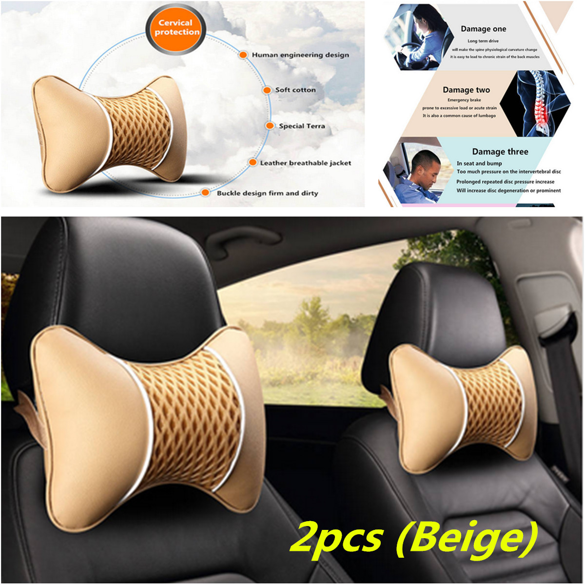 2Pcs Car SUV Seat Headrest Soft Pad Travel Pillow Head Neck Rest ...