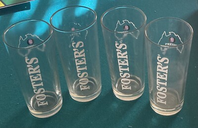 Fosters Lager Beer Glasses (Complete Set of 4 16oz Pint Glasses) Great ...