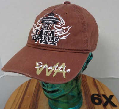 DARK BROWN SEATTLE WASHINGTON HAT SPACE NEEDLE THEME ADJUSTABLE EUC 6X ...