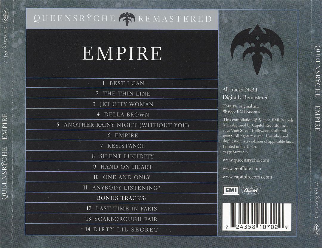 QUEENSR˜CHE - EMPIRE [BONUS TRACKS] [REMASTER] NEW CD 724358107029| eBay