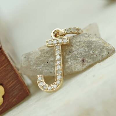 1/2 CT Lab-Created Diamond Initial "J" Letter Pendant 18" 14K Yellow ...