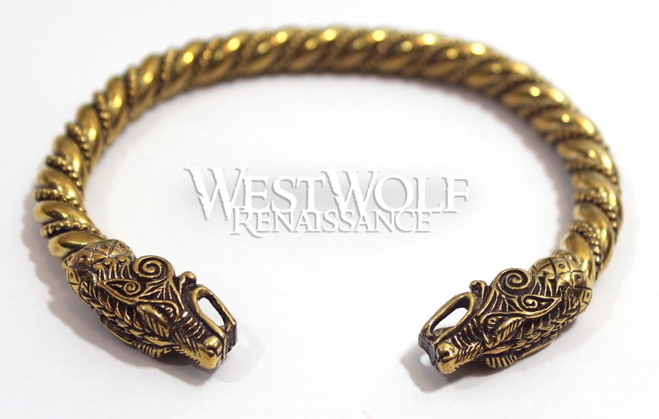 Gold Viking Wolf Head Bracelet --- Norse/Celtic/Medieval/Bronze/Jewelry ...