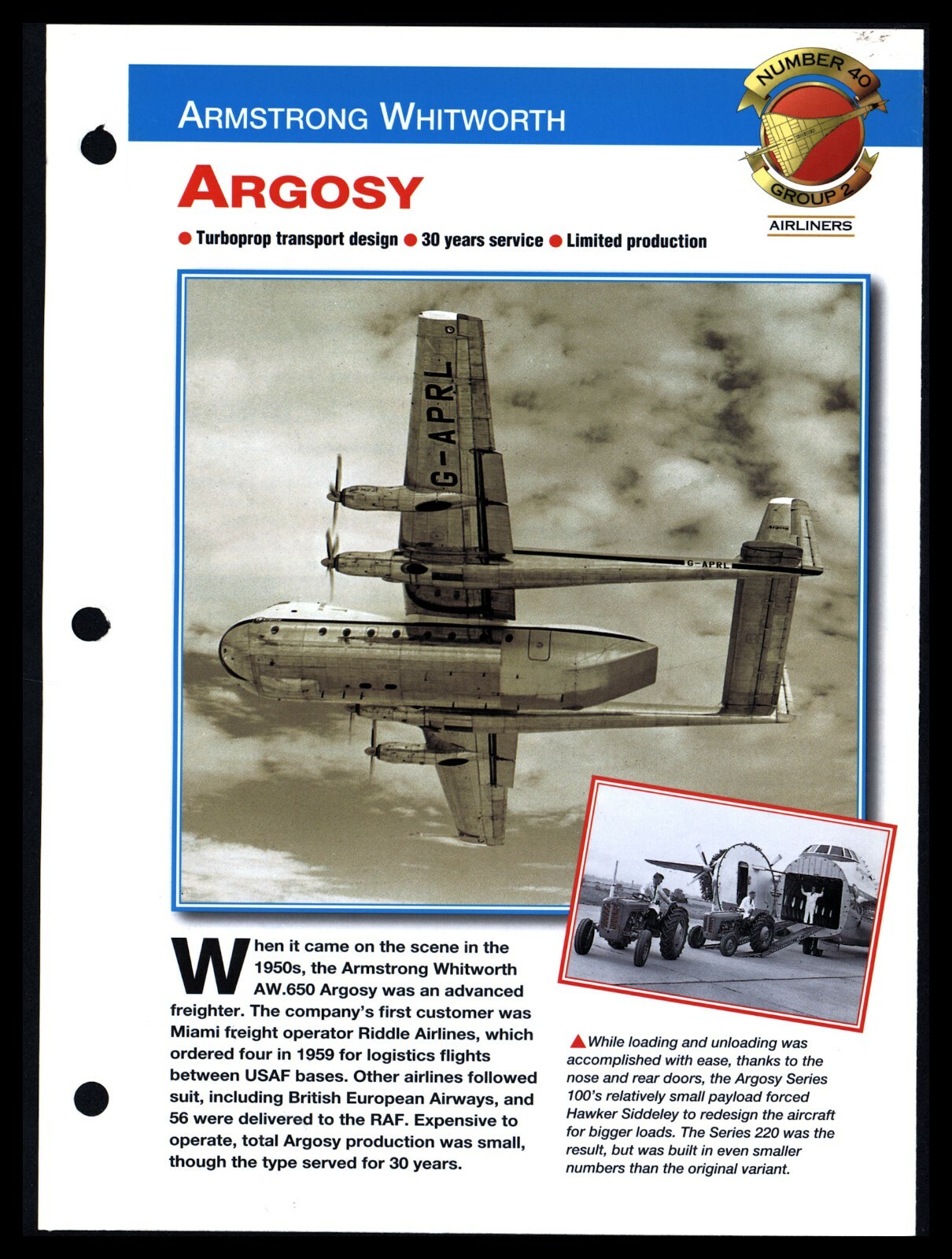 "ARMSTRONG WHITWORTH ARGOSY" Aircraft of World Spec Sheet Airliners 2. ...