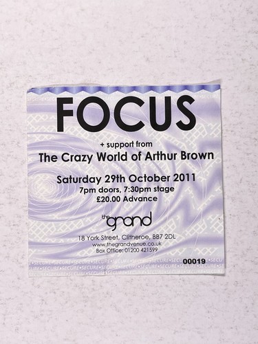 Focus Concert Ticket Crazy World & Arthur Brown Saturday 229th October ...