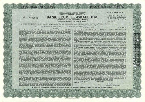 Bank Leumi Le-Israel B.M. - Israeli Banking Stock Certificate - Foreign ...