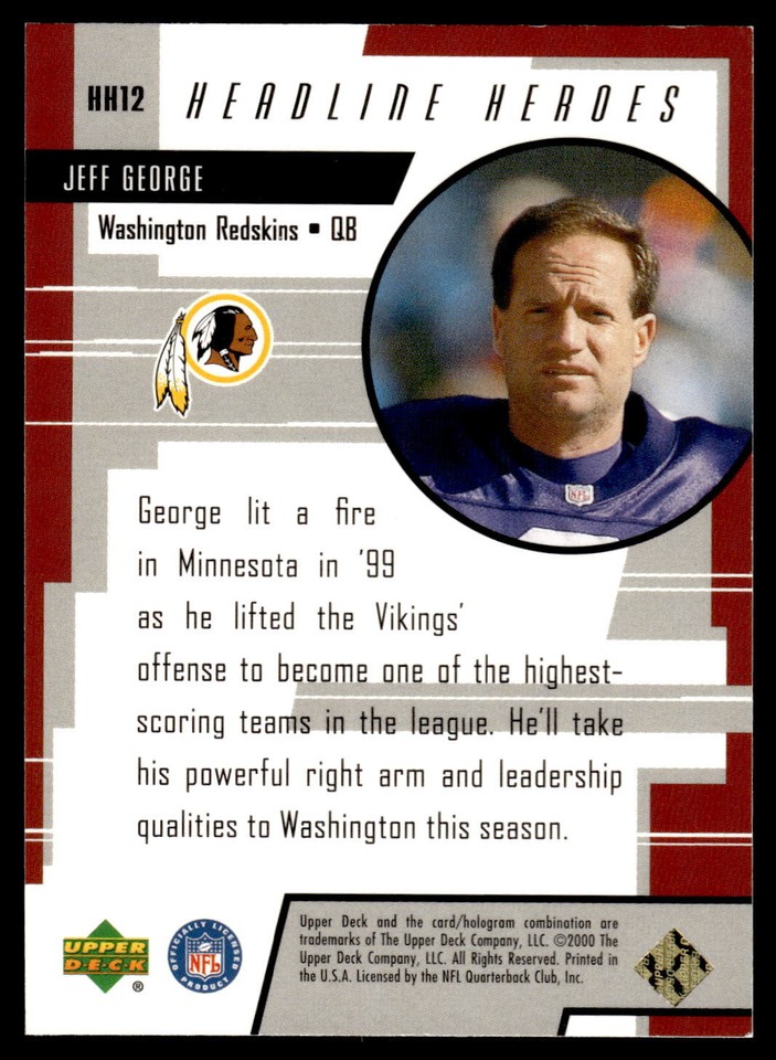 Jeff George 2000 Upper Deck #HH12 Washington Redskins | eBay