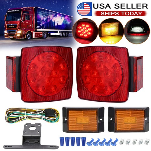 2 PACK Rear LED Submersible Square Trailer Tail Lights Kit Boat Truck ...