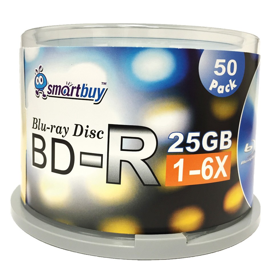 100 Pcs SmartBuy Blank BD-R BDR 6X 25GB Logo Top Blu-ray Recordable ...