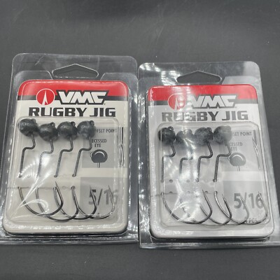 VMC Rugby Jig, 5/16 oz Black, 4 Piece Recessed Eye Offset Point Fishing ...
