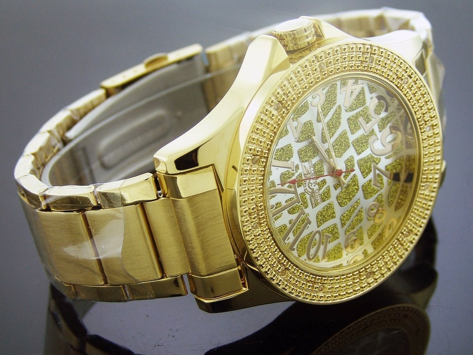 Men King Master Quartz watch yellow gold tone case 12 diamonds watch | eBay