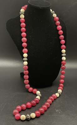 Asian Ruby Red stone with Silver spacers and Bone Craved Floral Bead ...