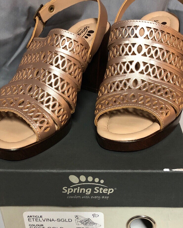 Women’s Spring Step (US Size 6.5-7) Heeled Sandal, Etelvina-sgld, Soft ...