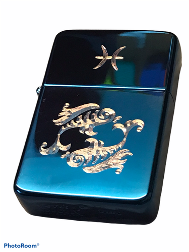 PISCES LIGHTER blue ice finish FREE ENGRAVING Zodiac Astrology Star ♓️ ...