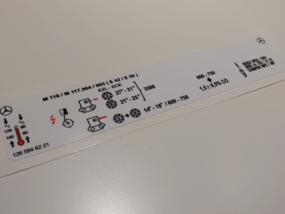 Mercedes M116 M117.964 M117.965 Sticker 1265846221 Ezl Ece New W126 ...