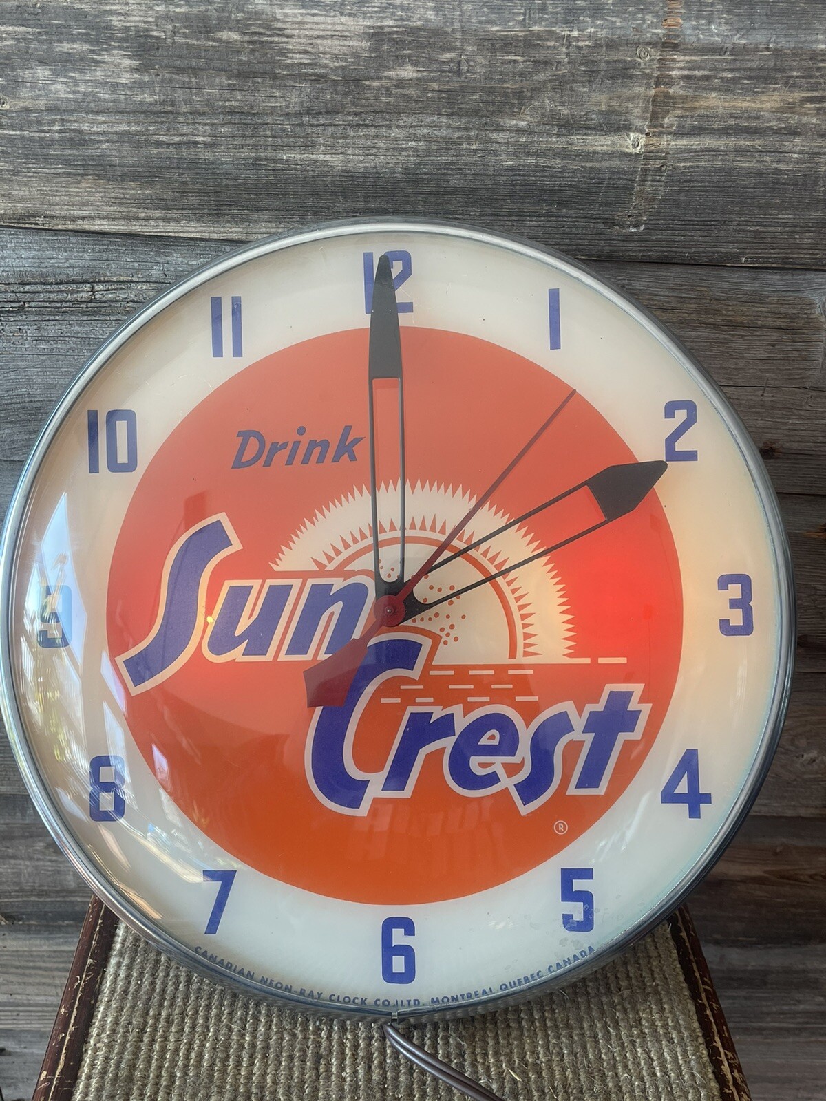 Vintage Sun Crest Soda Advertising Clock Canadian Neon Ray Clock ...