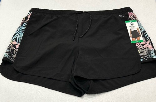 Hurley Women's Moisture Wicking Drawstring Shorts, Black and Palm Print ...