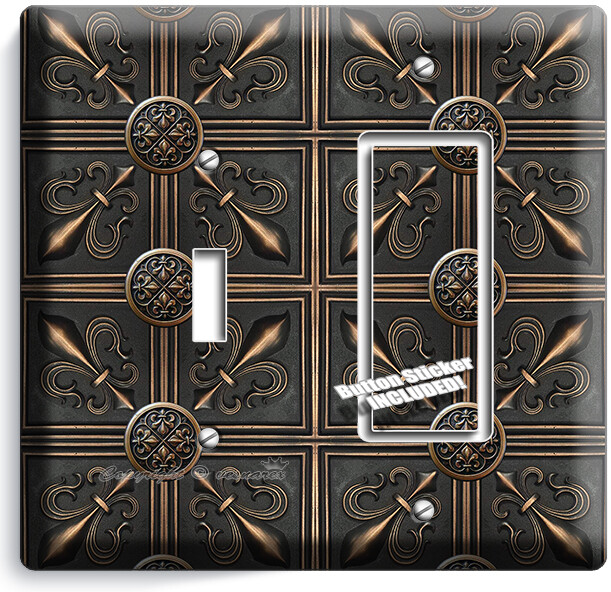 MEDIEVAL FLEUR DE LIS COPPER TILE LOOK LIGHT SWITCH OUTLET WALL PLATE ...
