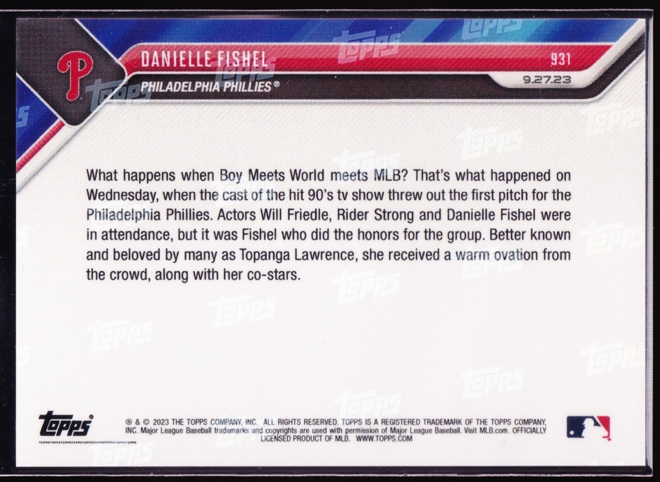 Danielle Fishel Phillies 1st Pitch Topanga Boy Meets World 2023 Topps ...