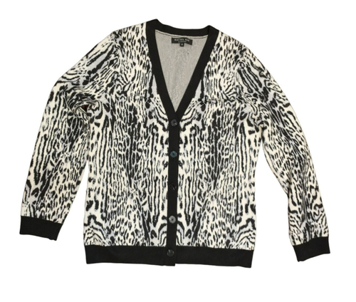 Rachel Roy Animal Print Cardigan Sweater Black and White XL | eBay