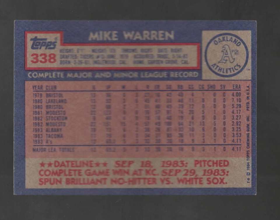 1984 Topps #338 Mike Warren NM/Mint | eBay