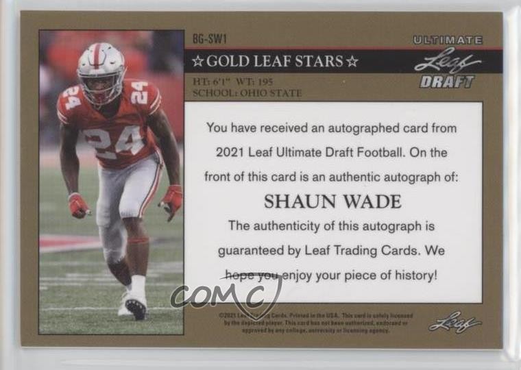 2021 Leaf Ultimate Draft 1992 Black Gold /99 Shaun Wade #BG-SW1 Rookie ...