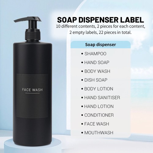 Ezebesta 3 PCS 500ml Black Soap Lotion Pump Dispensers with 22 Labels ...