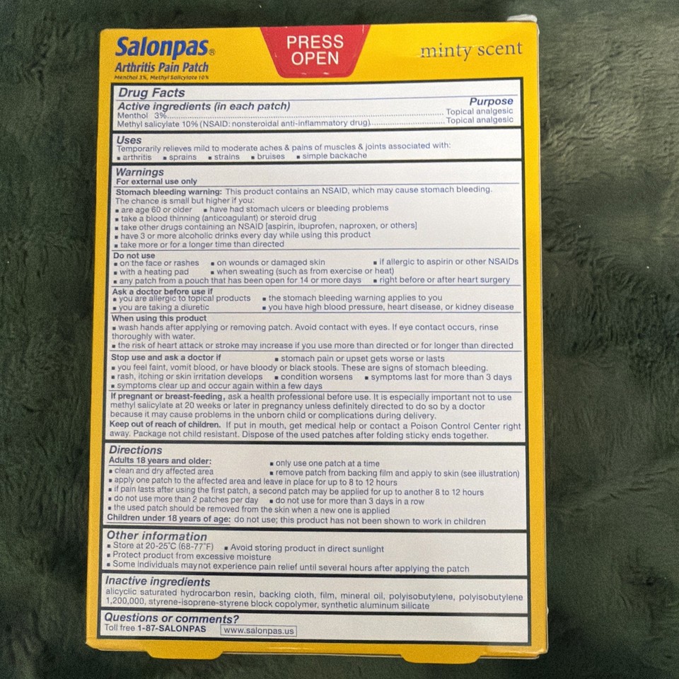 Salonpas Arthritis Pain Patch 20 Count Arthritis Joint Pain Sprains ...