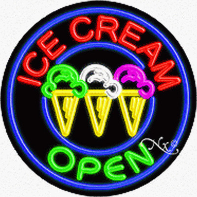 BRAND NEW “ICE CREAM OPEN" 26x26x3 ROUND REAL NEON SIGN w/CUSTOM ...