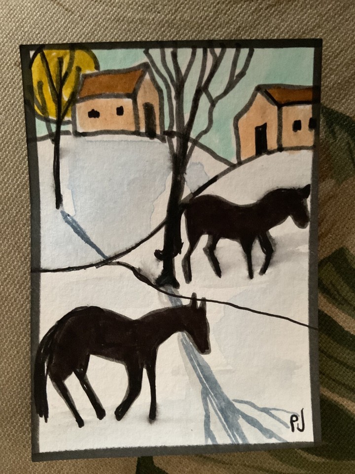 ACEO watercolor art by PJ, art card 2.5 x 3.5: horses landscape | eBay