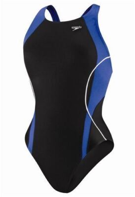 SPEEDO Optik Splice Drop Back Black Blue Racing Swim Suit NEW YOUTH ...