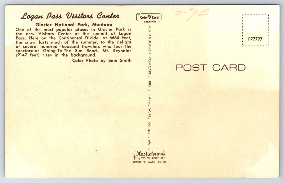 Glacier National Park Montana~Logan Pass Visitors Center~1960s Postcard ...
