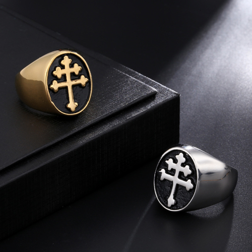 Ring Stainless Steel Knights Templar Crusader Silver-Colour Cross Punk ...