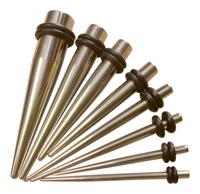 8pc Surgical Steel Tapers Set 14g thru 0g Stretching Kit Gauges Guages ...