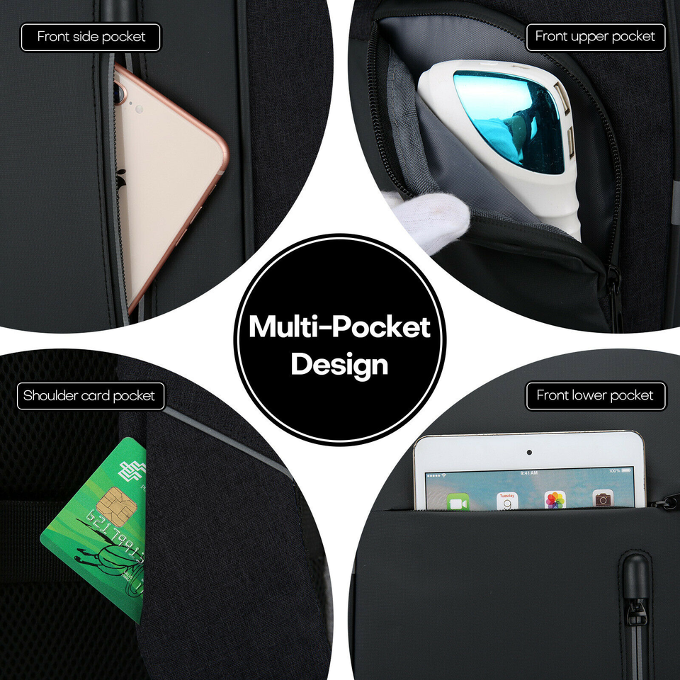 Men Women 15.6" Laptop Backpack USB Waterproof Large Rucksack Travel ...