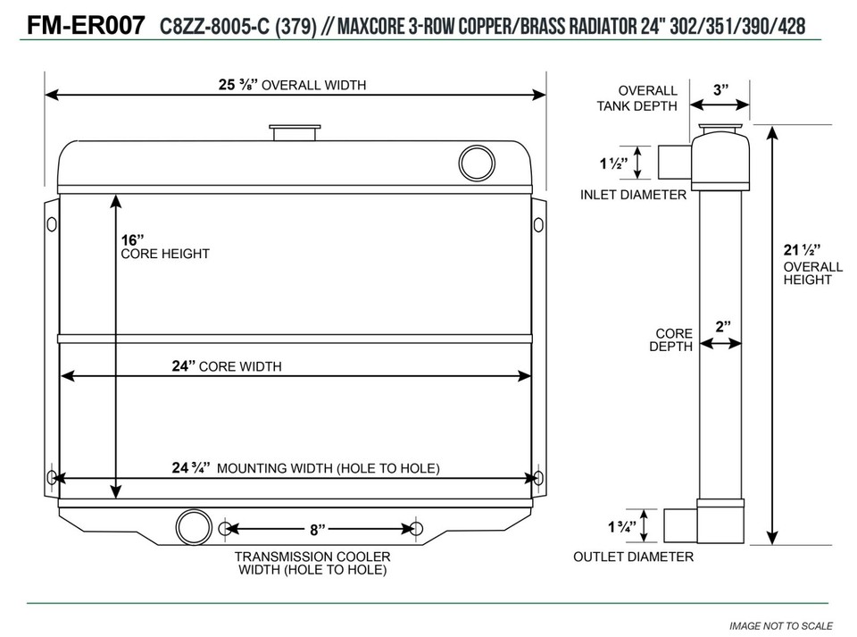 Mustang Radiator 3 Core 68-70 Big Block / 70 302/351W w A/C / 70 351C ...